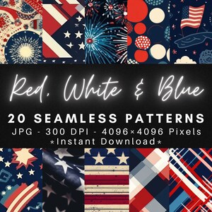 Red, White & Blue - 20 Seamless Patterns Textures Digital Paper - Etsy