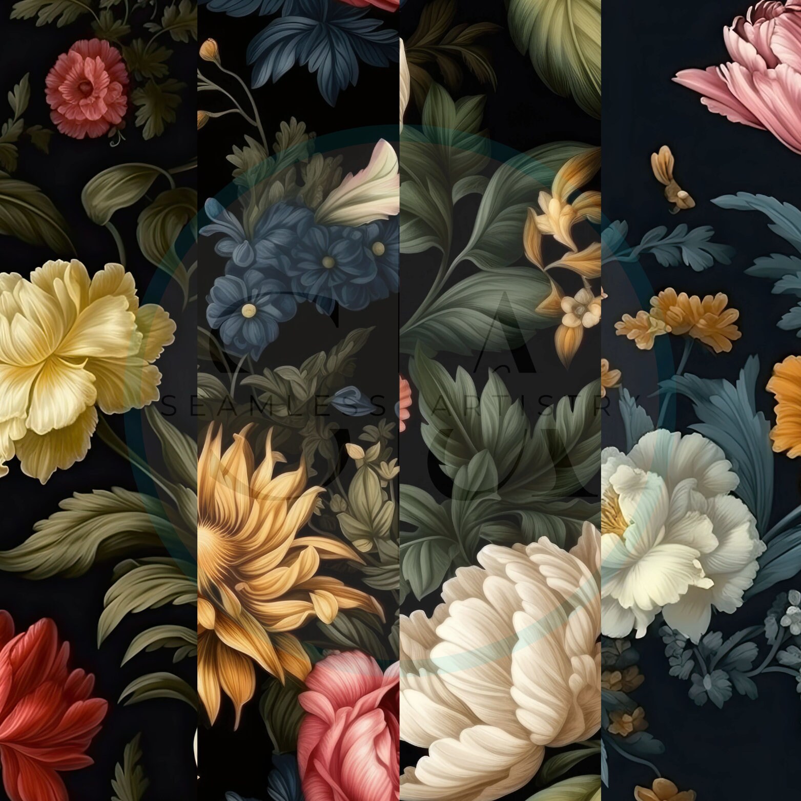 Antique Floral Dark 20 Seamless Texture Patterns Digital Paper - Etsy