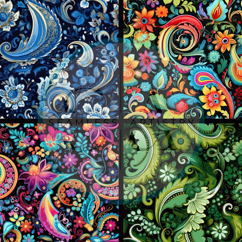 Colorful Paisley - 20 Seamless Texture Patterns Digital Paper - Etsy