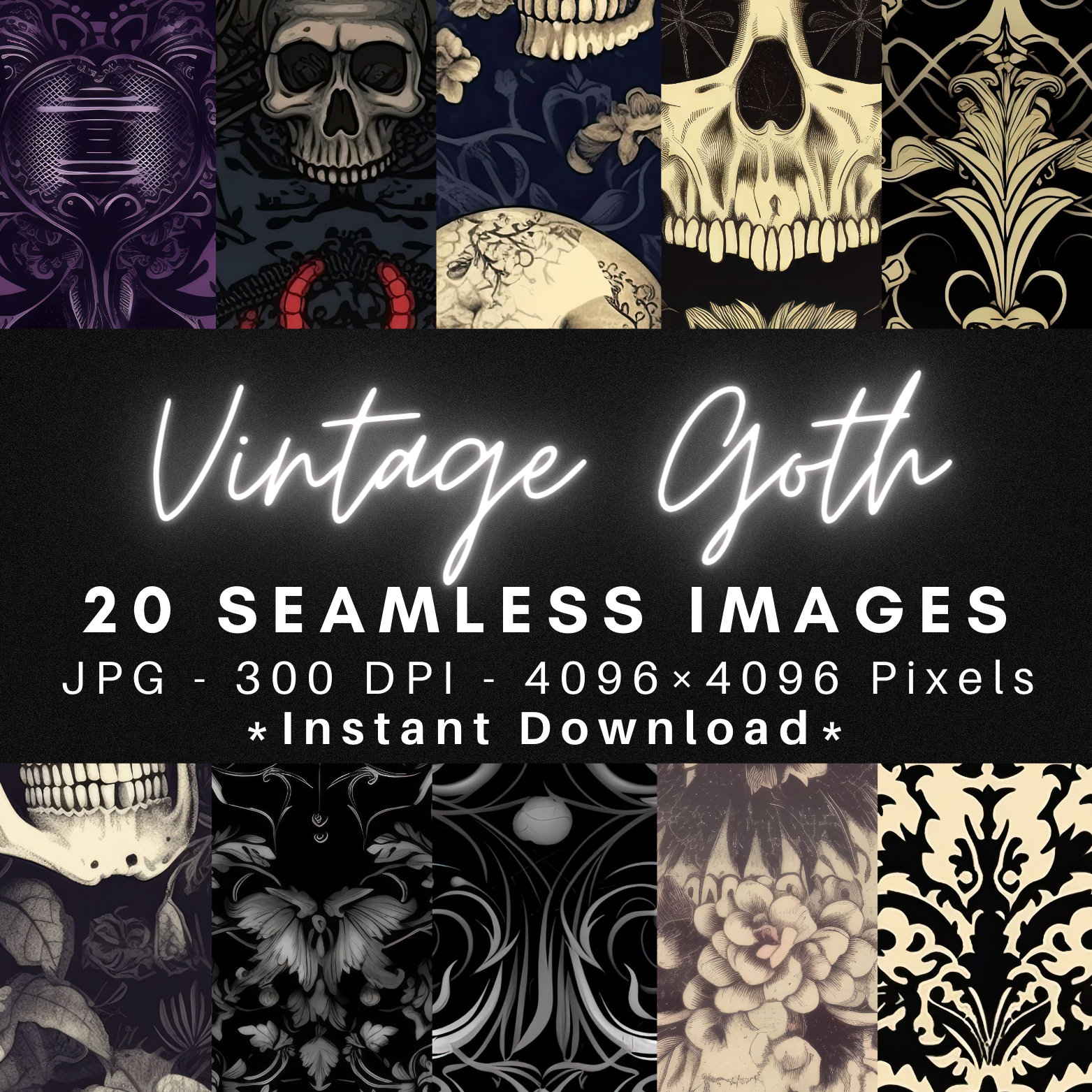 Vintage Goth - 20 Seamless Texture Patterns Digital Paper - Etsy
