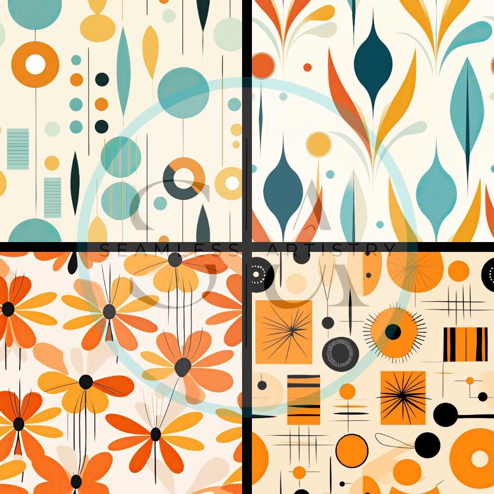 Mid-century Modern Patterns - 20 Seamless Texture Patterns Digital ...