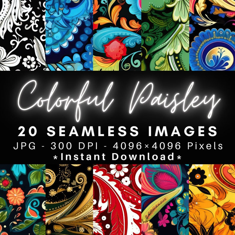 Colorful Paisley - 20 Seamless Texture Patterns Digital Paper - Etsy