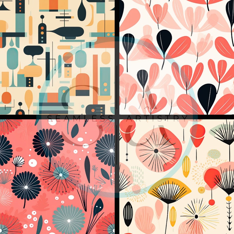 Mid-century Modern Patterns - 20 Seamless Texture Patterns Digital ...