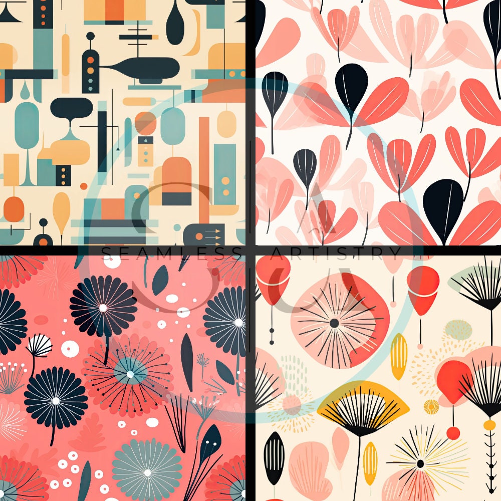 Mid-century Modern Patterns - 20 Seamless Texture Patterns Digital ...