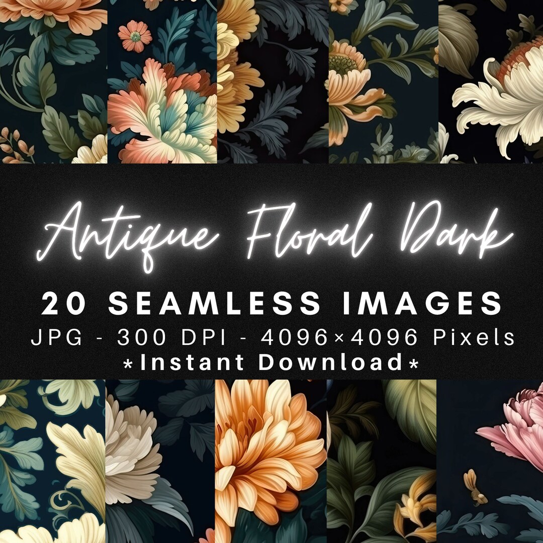 Antique Floral Dark - 20 Seamless Texture Patterns Digital Paper - Etsy