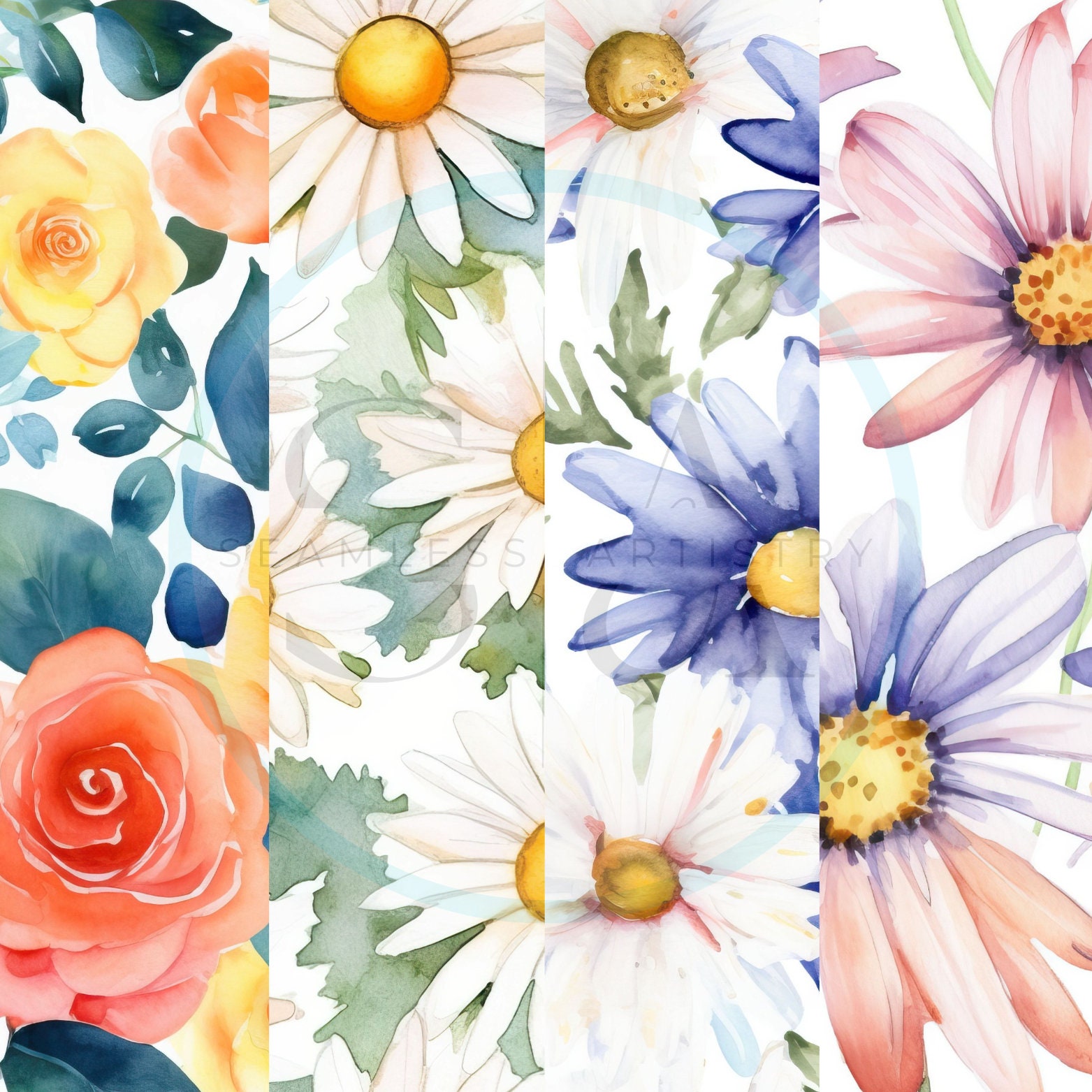 Watercolor Flowers 20 Seamless Texture Patterns Digital Paper - Etsy