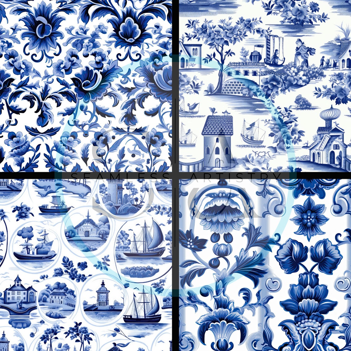 Delft Blue - 20 Seamless Texture Patterns Digital Paper - Etsy