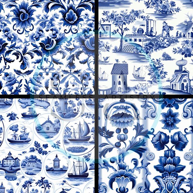 Delft Blue - 20 Seamless Texture Patterns Digital Paper - Etsy