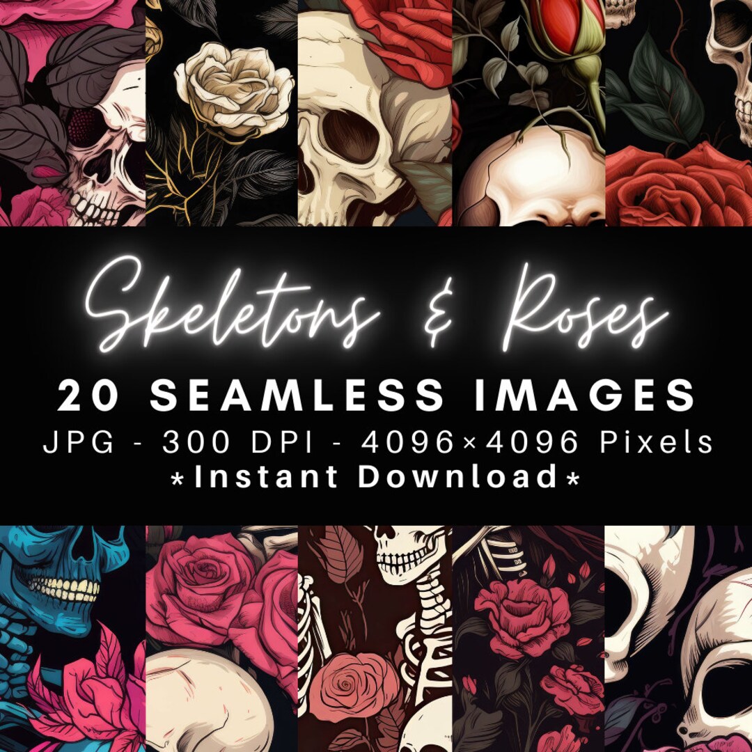 Skeletons & Roses - 20 Seamless Texture Patterns Digital Paper - Etsy