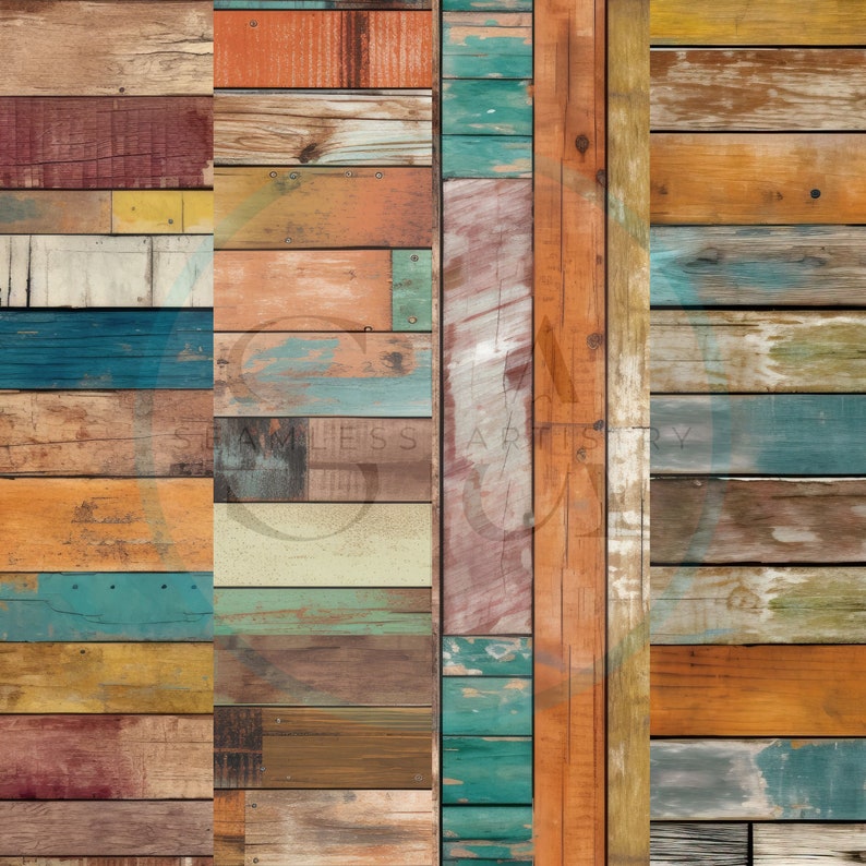 Colorful Distressed Wood Grain - 20 Seamless Patterns Textures Digital ...