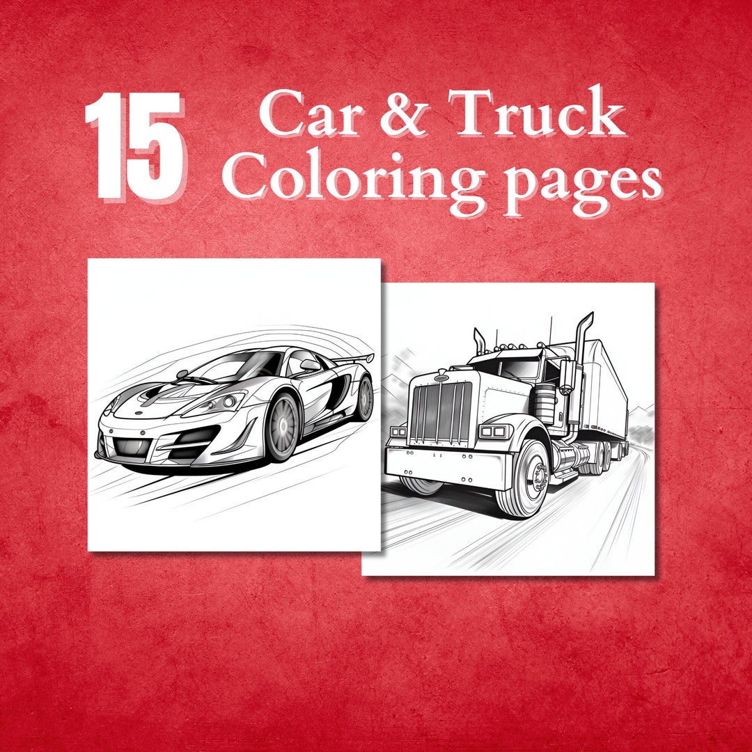 15 Awesome Car and Truck Coloring Pages for Kids and Adults - Etsy