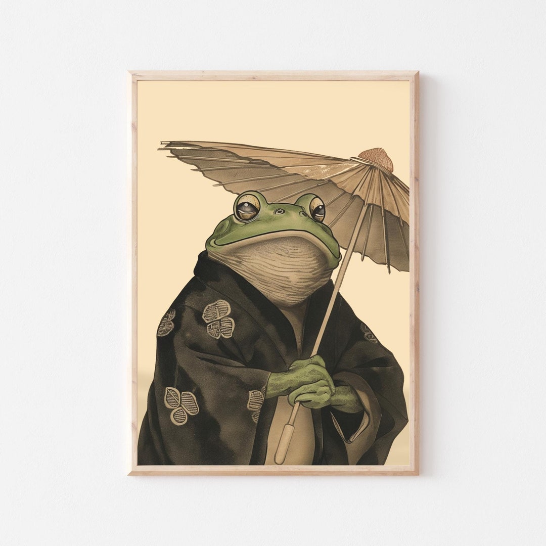Japanese Woodblock Printing FROG Grey Umbrella Print Wall Poster | Frog ...