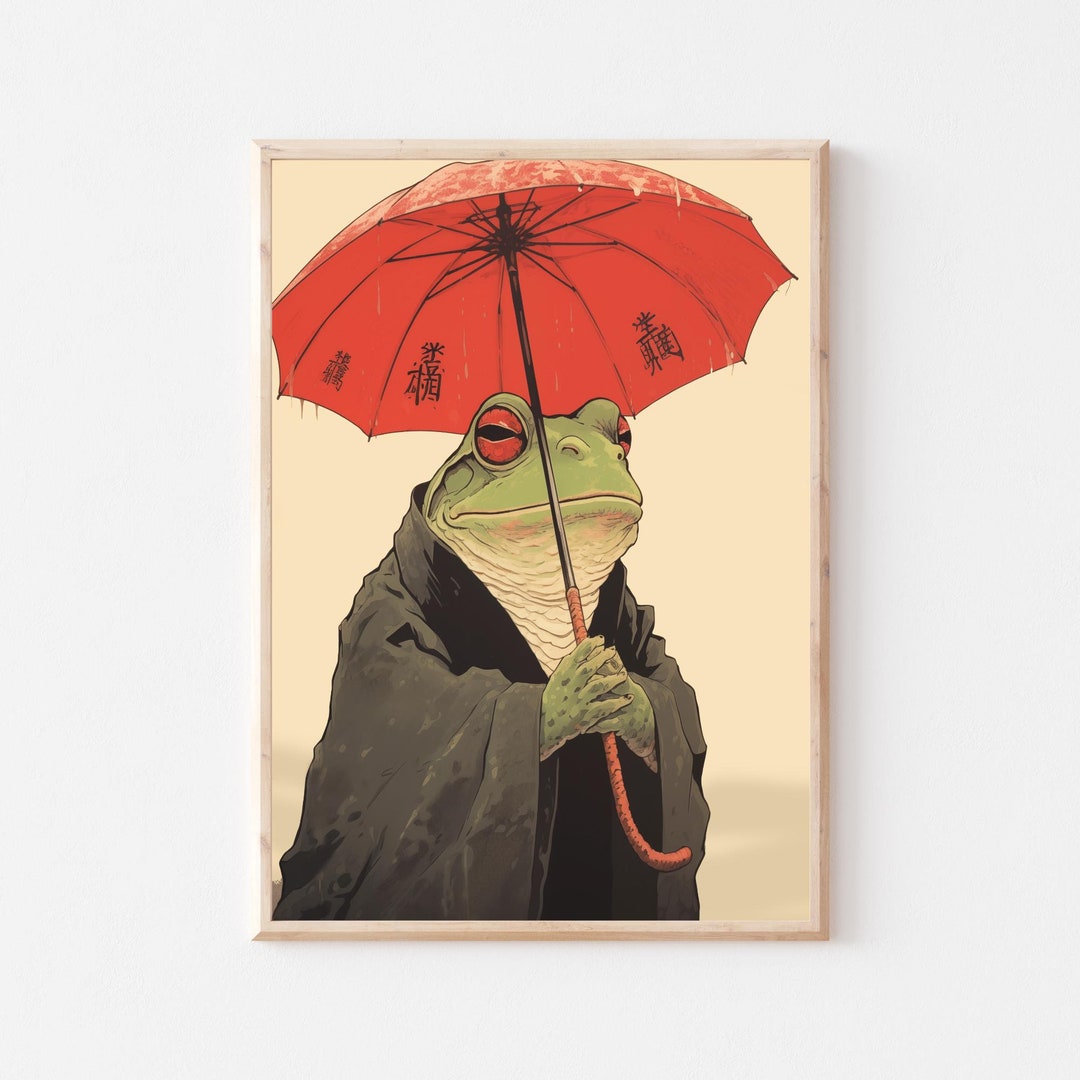 Japanese Woodblock Printing FROG Red Umbrella Print Wall Art Poster ...