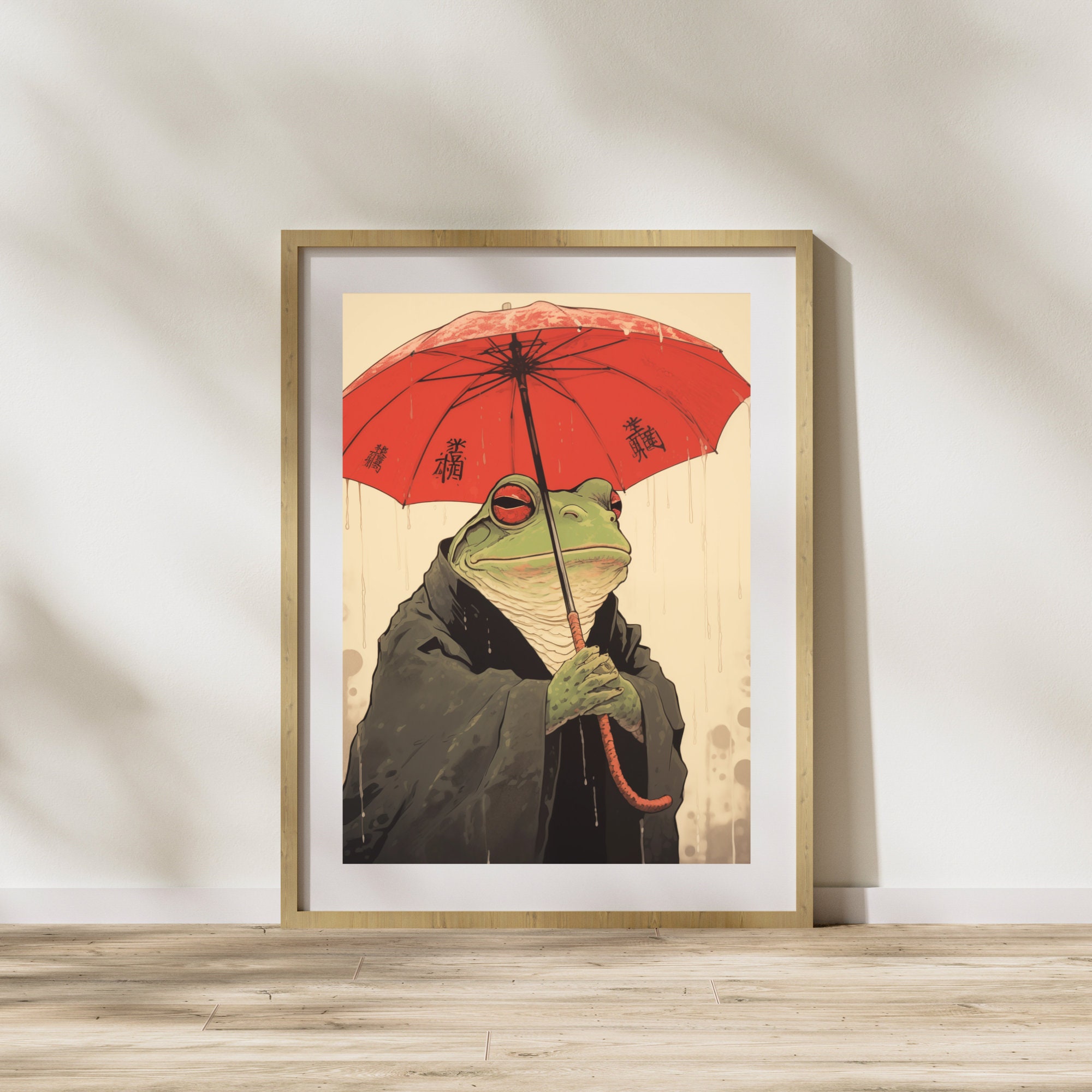 Japanese Woodblock Printing FROG Red Umbrella Print Wall Art Poster ...