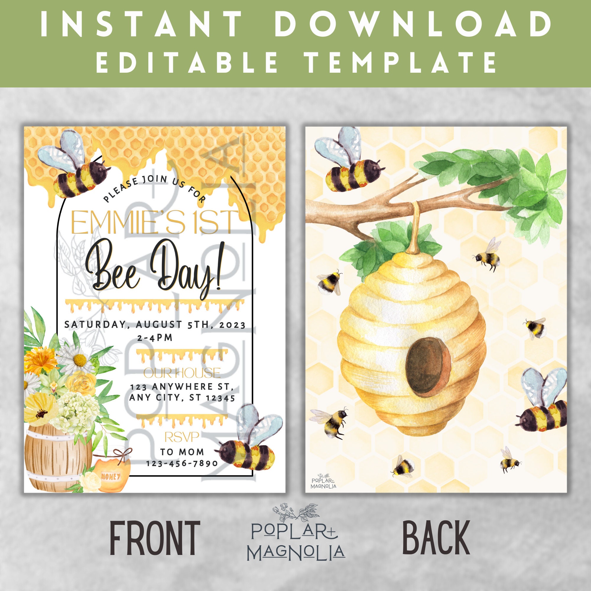 Plantilla de invitación de cumpleaños del primer día de la abeja ...