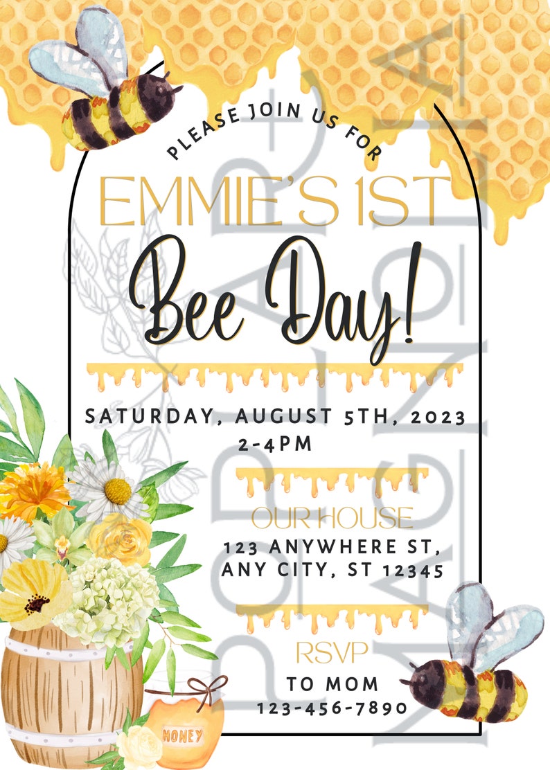 Plantilla de invitación de cumpleaños del primer día de la abeja ...