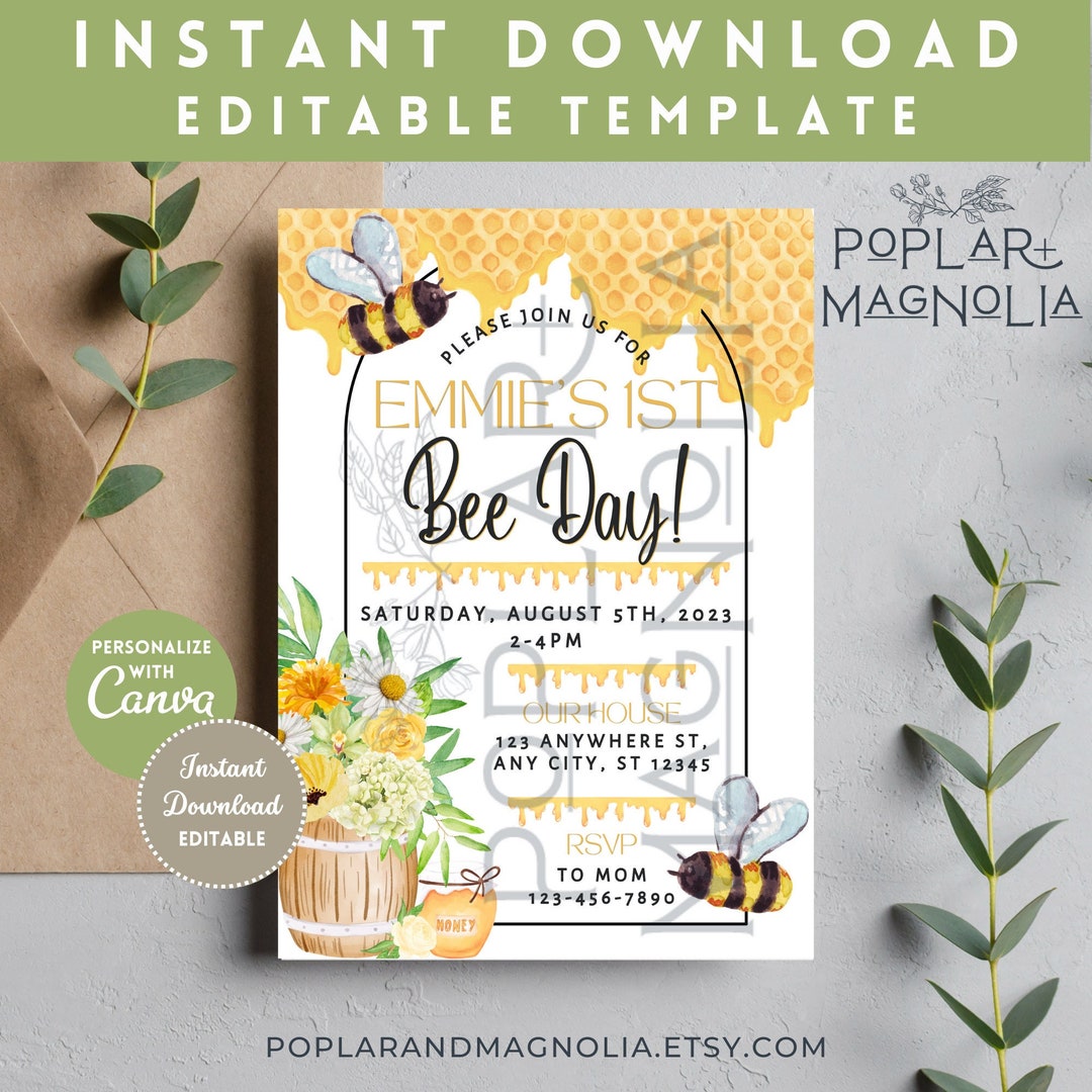 Plantilla de invitación de cumpleaños del primer día de la abeja ...