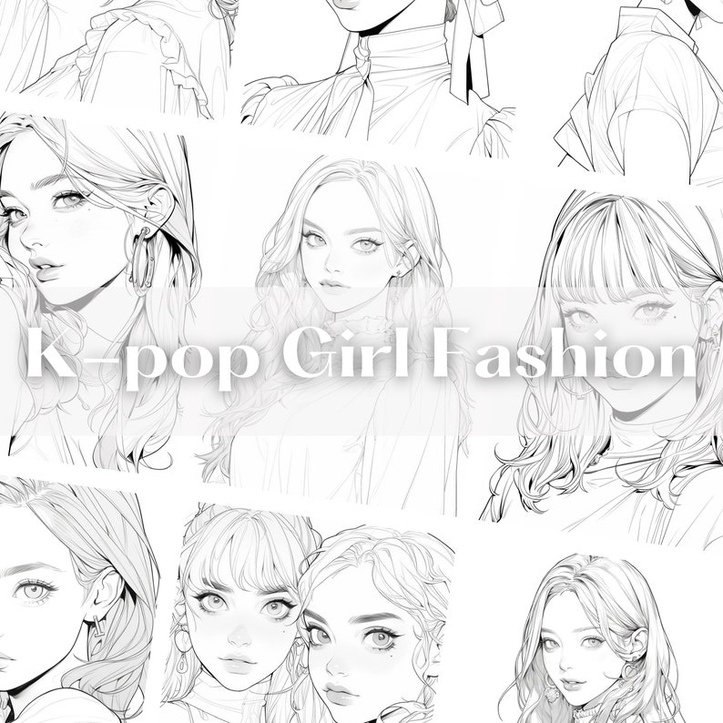 Coloring Pages Bundle Kpop Girl Fashion K-pop Lovers Birthday Gift Idea ...
