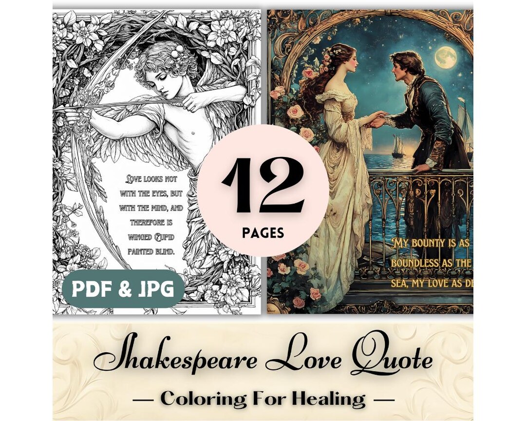 Shakespeare Quote Coloring Book for Lovers Floral Valentine Coloring ...