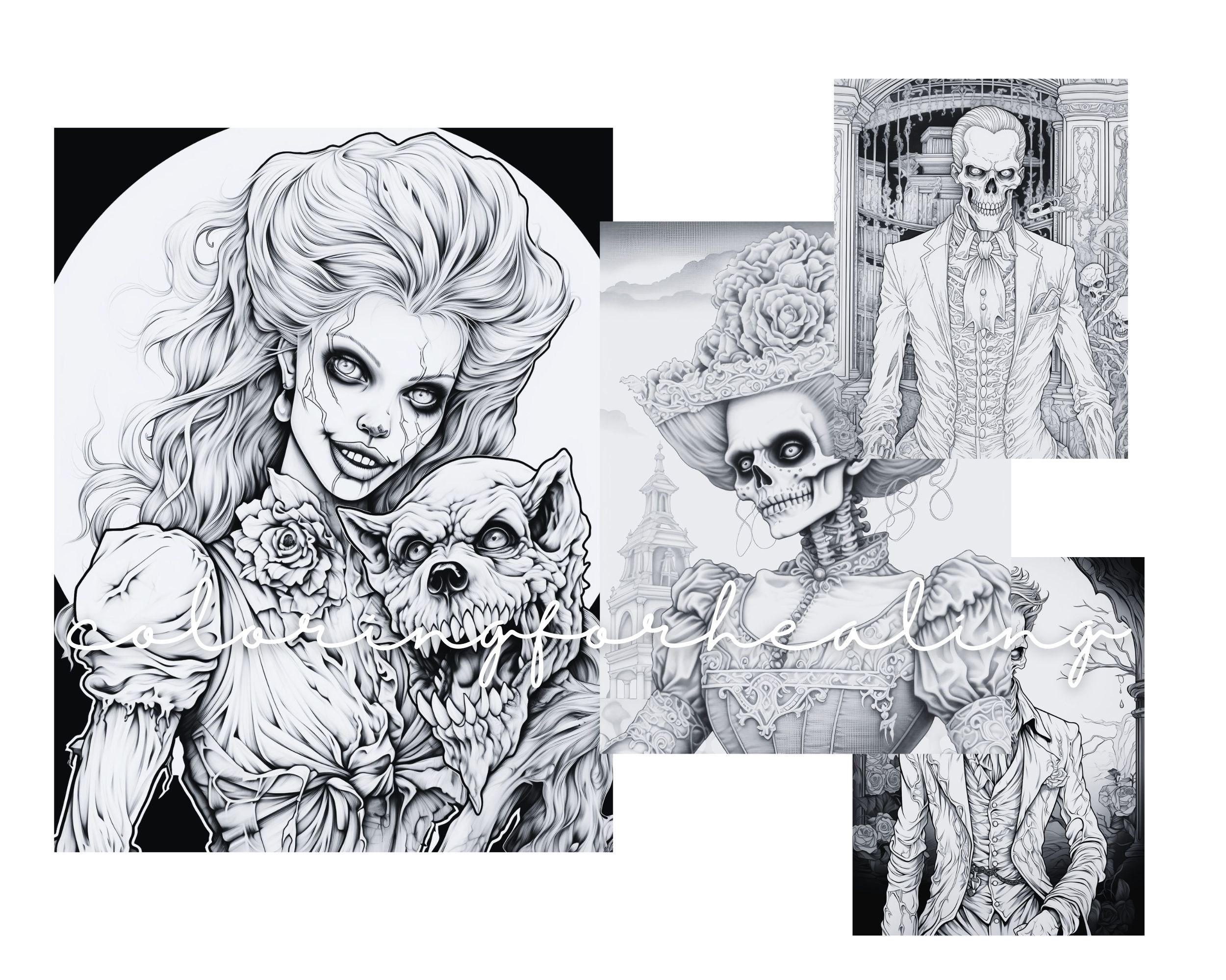 Adult Halloween Coloring Page Gothic Victorian Zombie Printable ...