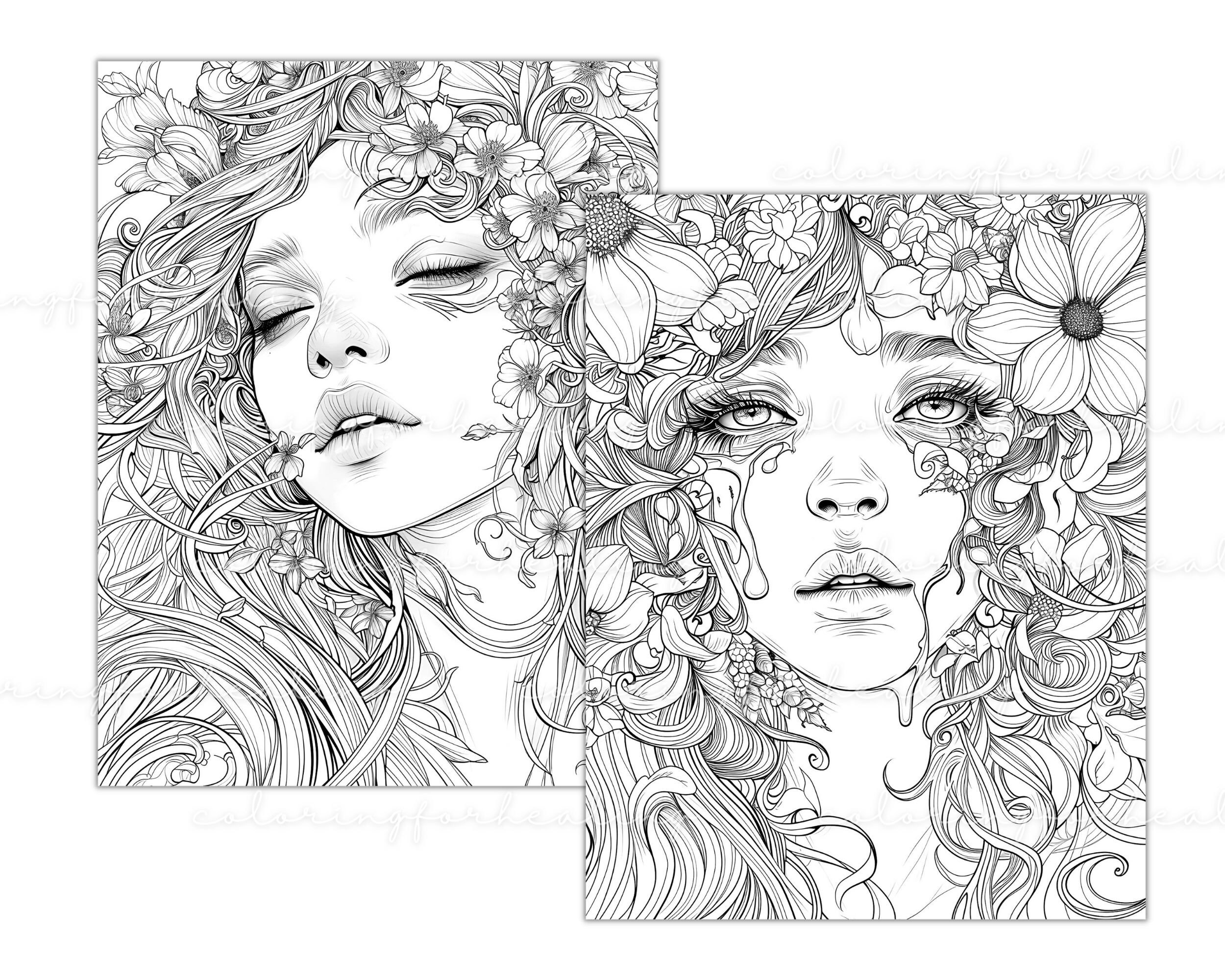 Weeping Angel Coloring Pages Floral Girl Art Print Printable Floral ...
