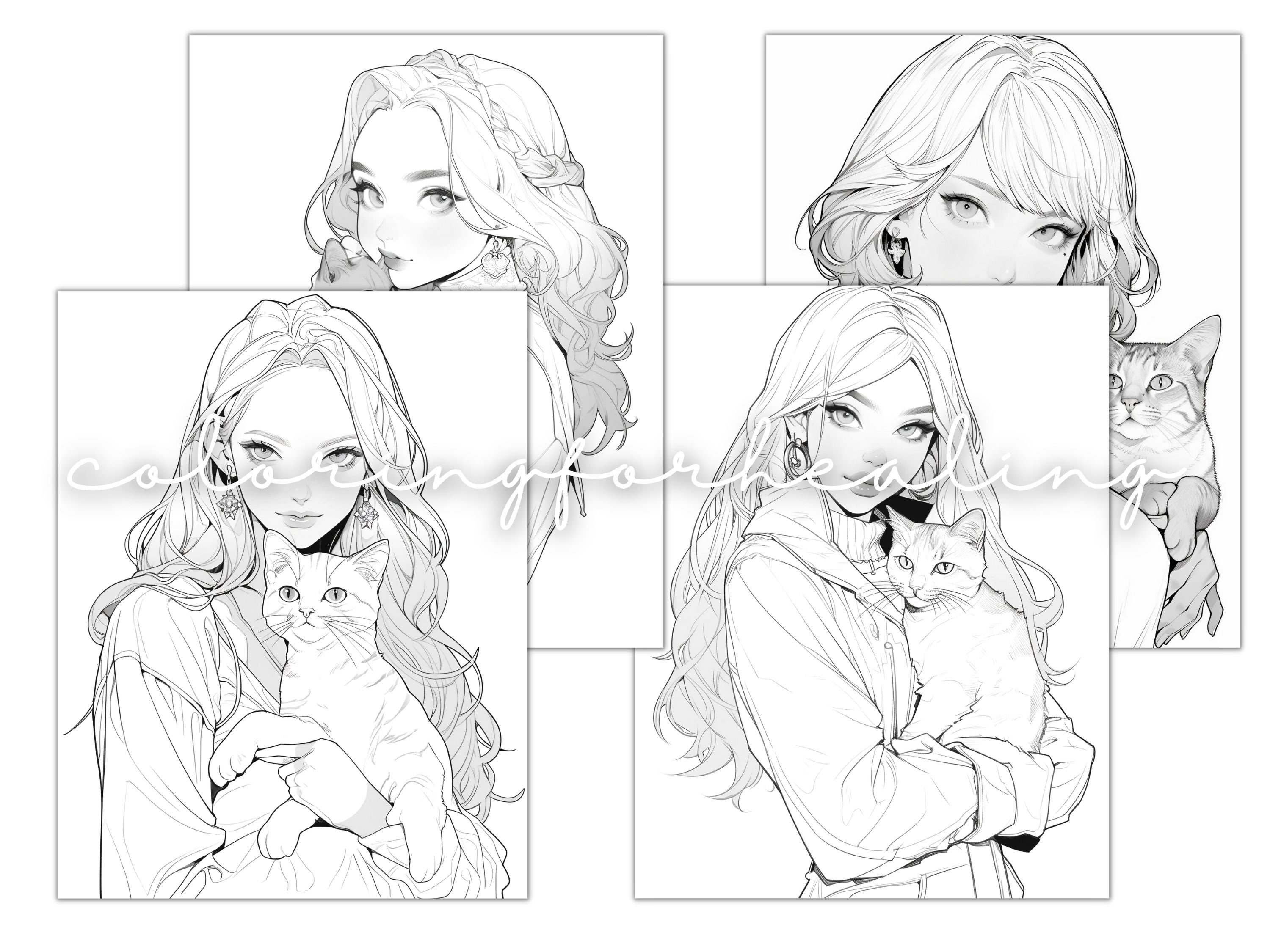 Coloring Pages Kpop Girl and Cat Fashion Coloring Pages Printable K-pop ...