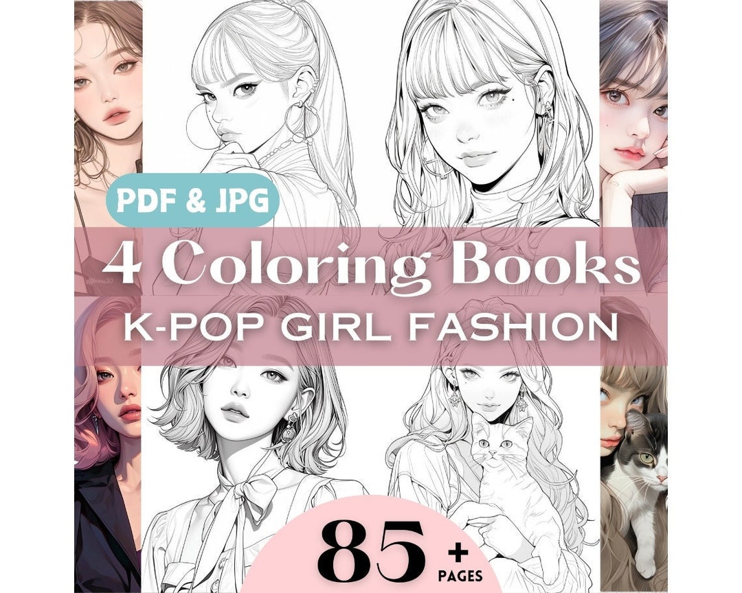 Coloring Pages Bundle Kpop Girl Fashion K-pop Lovers Birthday Gift Idea ...