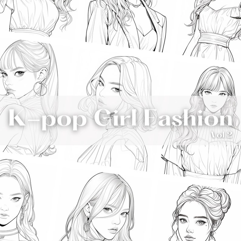 Coloring Pages Bundle Kpop Girl Fashion K-pop Lovers Birthday Gift Idea ...