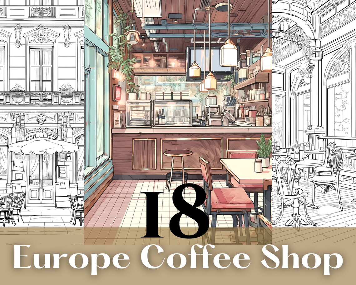 Coffee Lovers Gift Idea Unique Coloring Pages Europe Coffee Shop ...