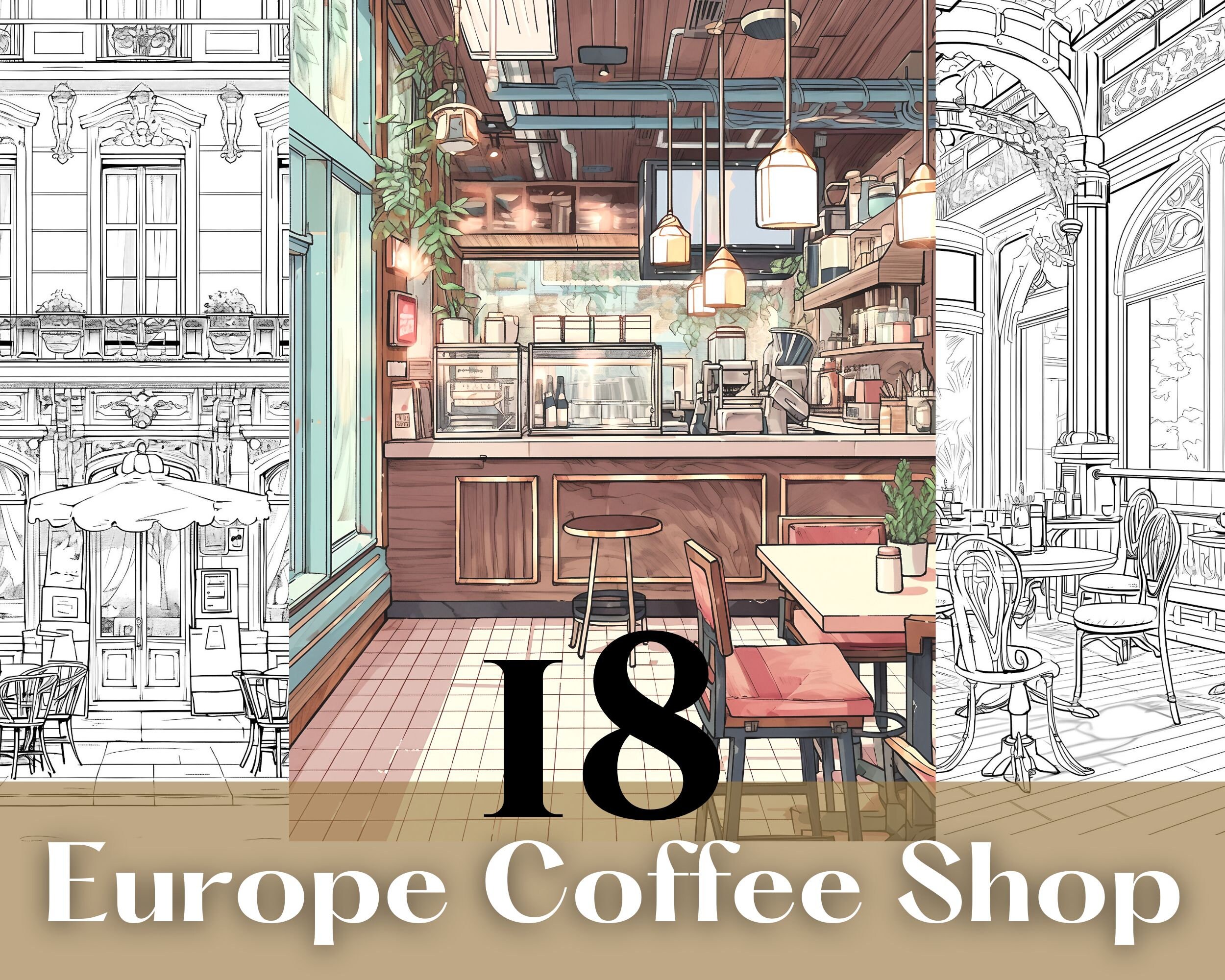 Coffee Lovers Gift Idea Unique Coloring Pages Europe Coffee Shop ...