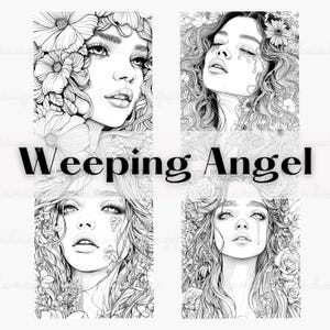 Weeping Angel Coloring Pages Floral Girl Art Print Printable Floral ...
