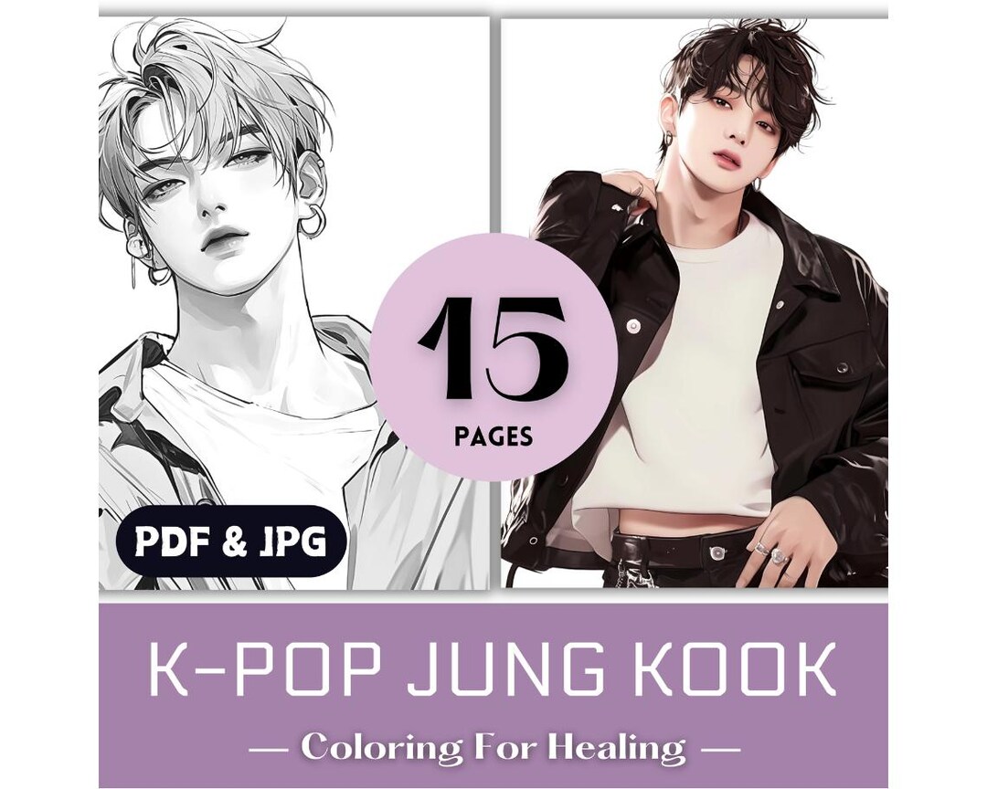 Armys Gift Idea Coloring Pages Kpop JUNG KOOK Inspired K-pop Boy ...