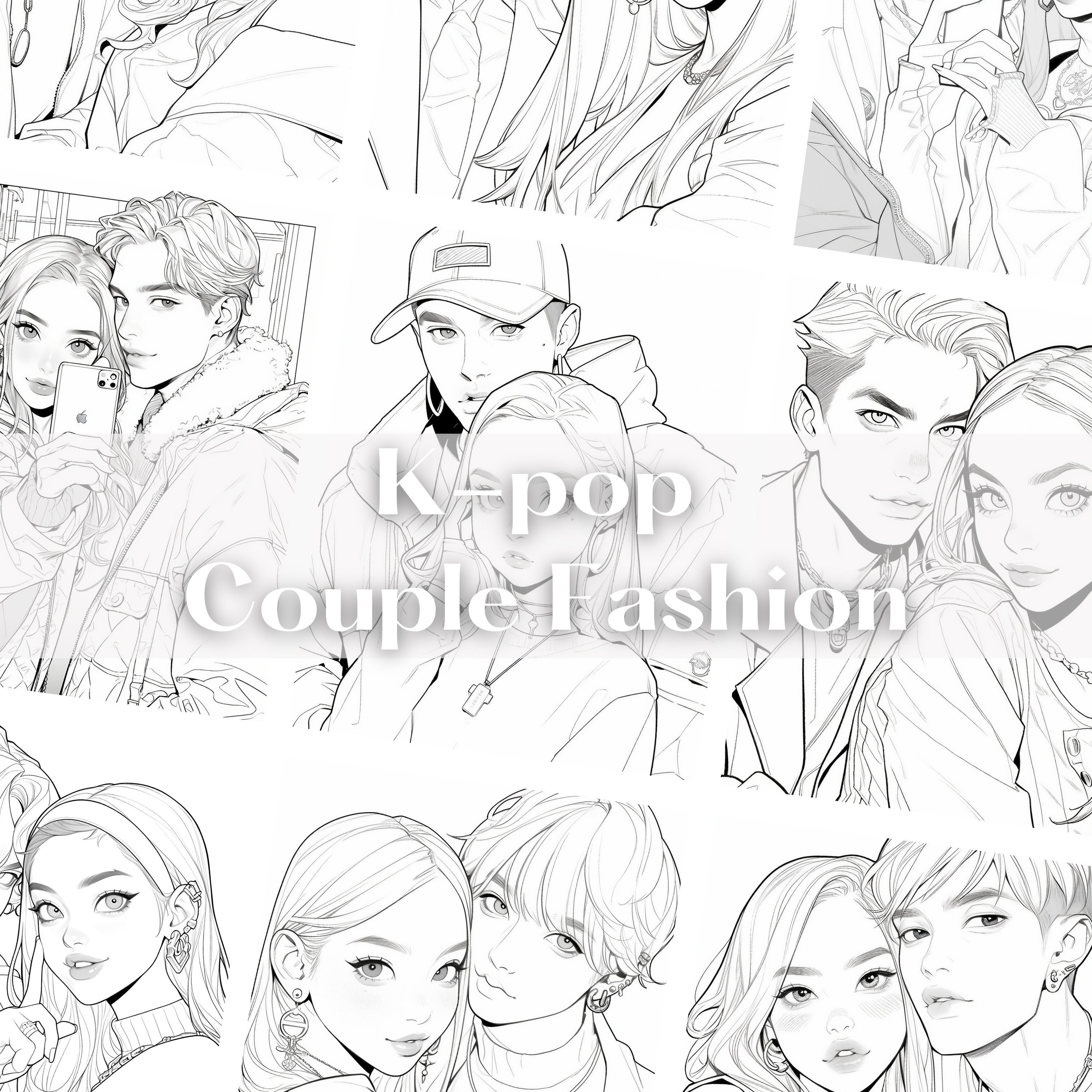 Coloring Pages Bundle Kpop Couple Fashion K-pop Lovers Birthday Gift ...