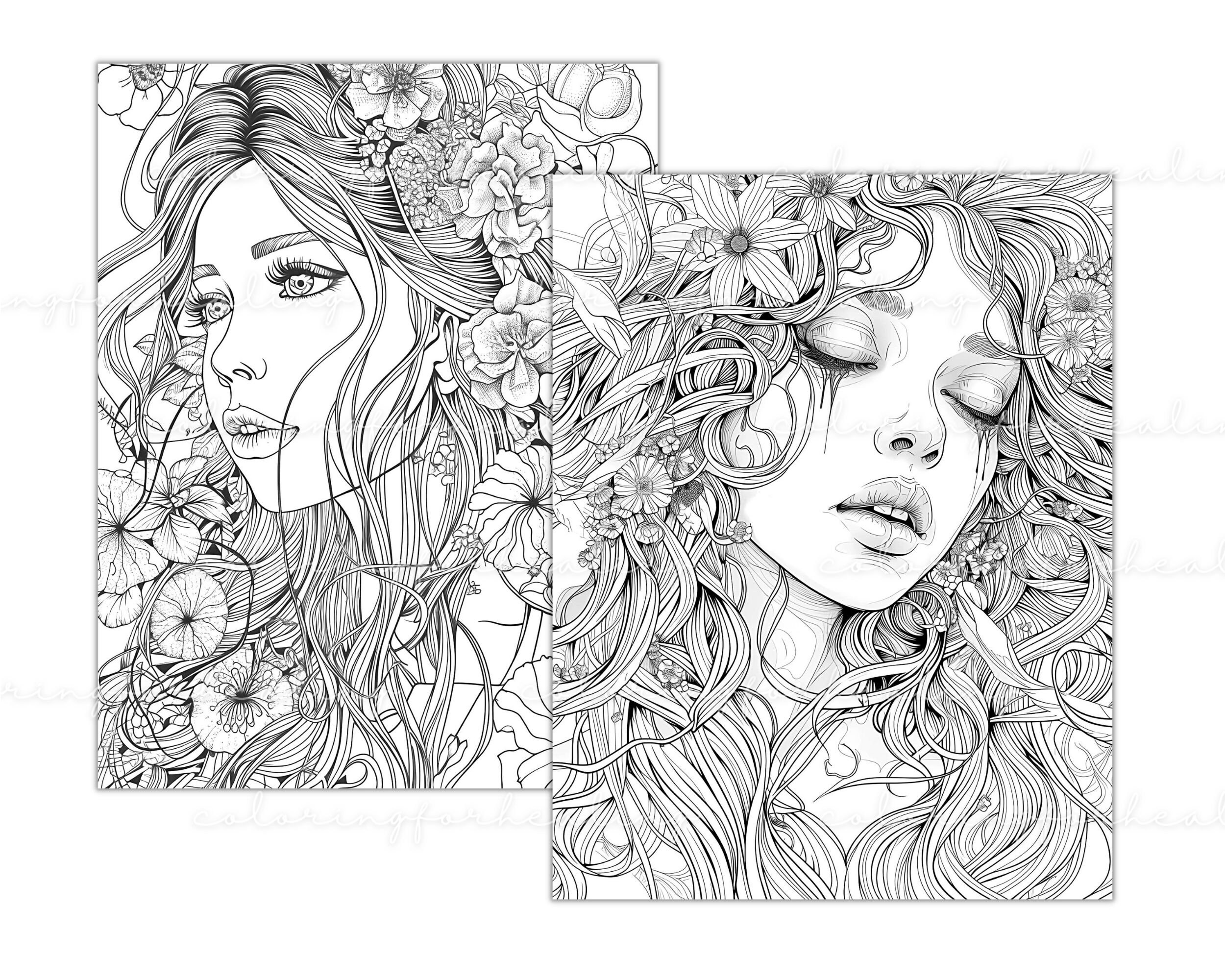 Weeping Angel Coloring Pages Floral Girl Art Print Printable Floral ...
