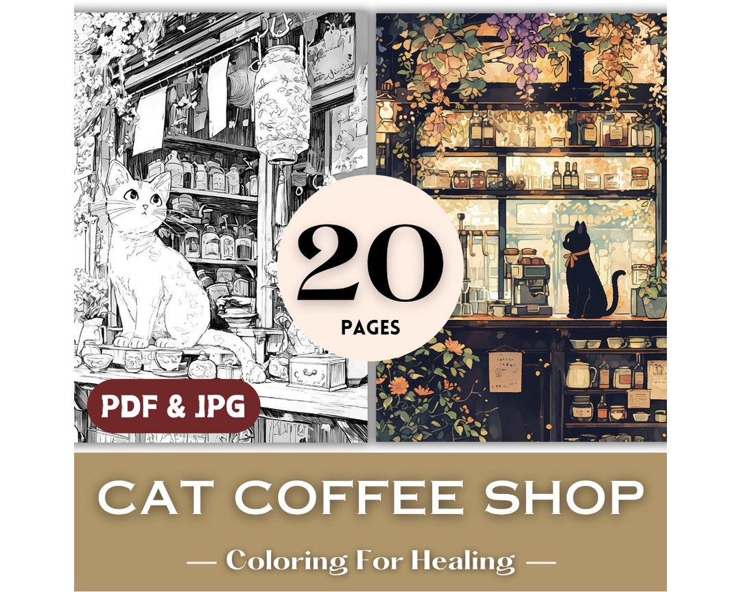 Cat Lovers Gift Animal Coloring Pages Cat Coffee Shop Cats Printable ...