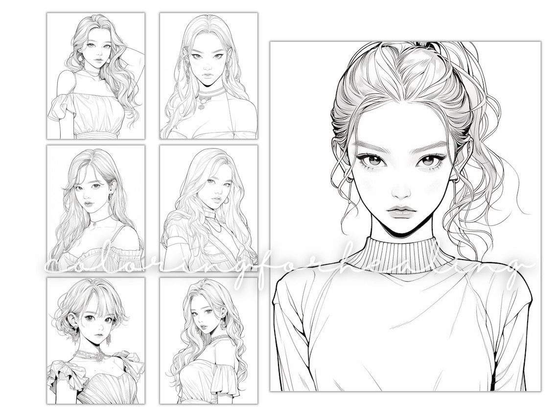 Coloring Pages Kpop Girl Fashion Printable K-pop Beauty Coloring Book ...