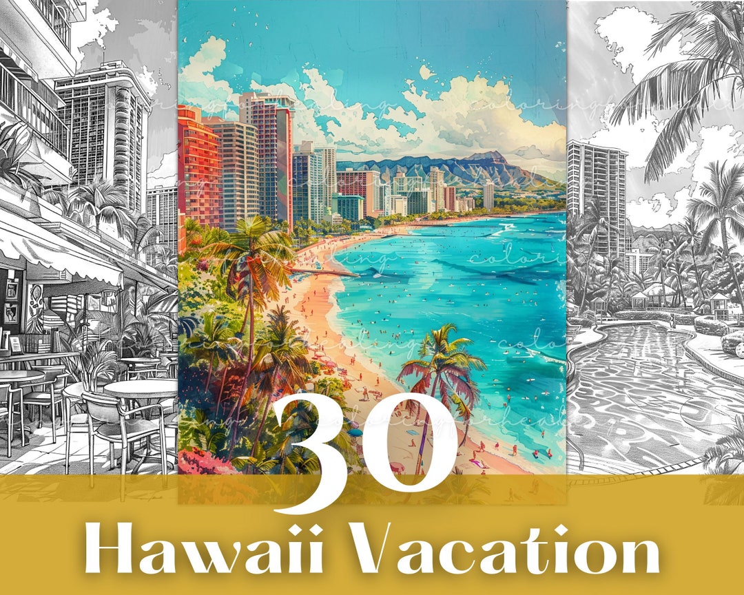 Hawaii Vacation Father's Day Gift Grayscale Coloring Pages Summer Beach ...