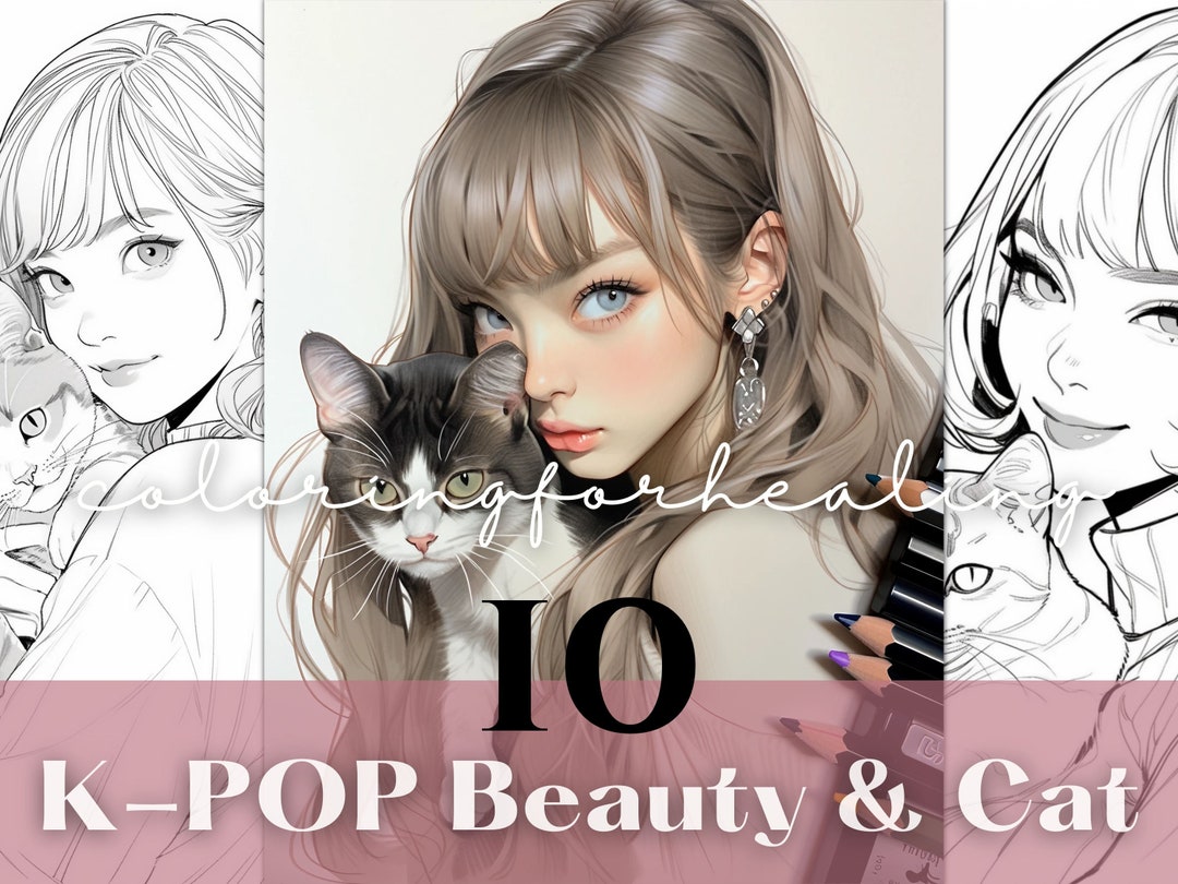 Coloring Pages Kpop Girl and Cat Fashion Coloring Pages Printable K-pop ...