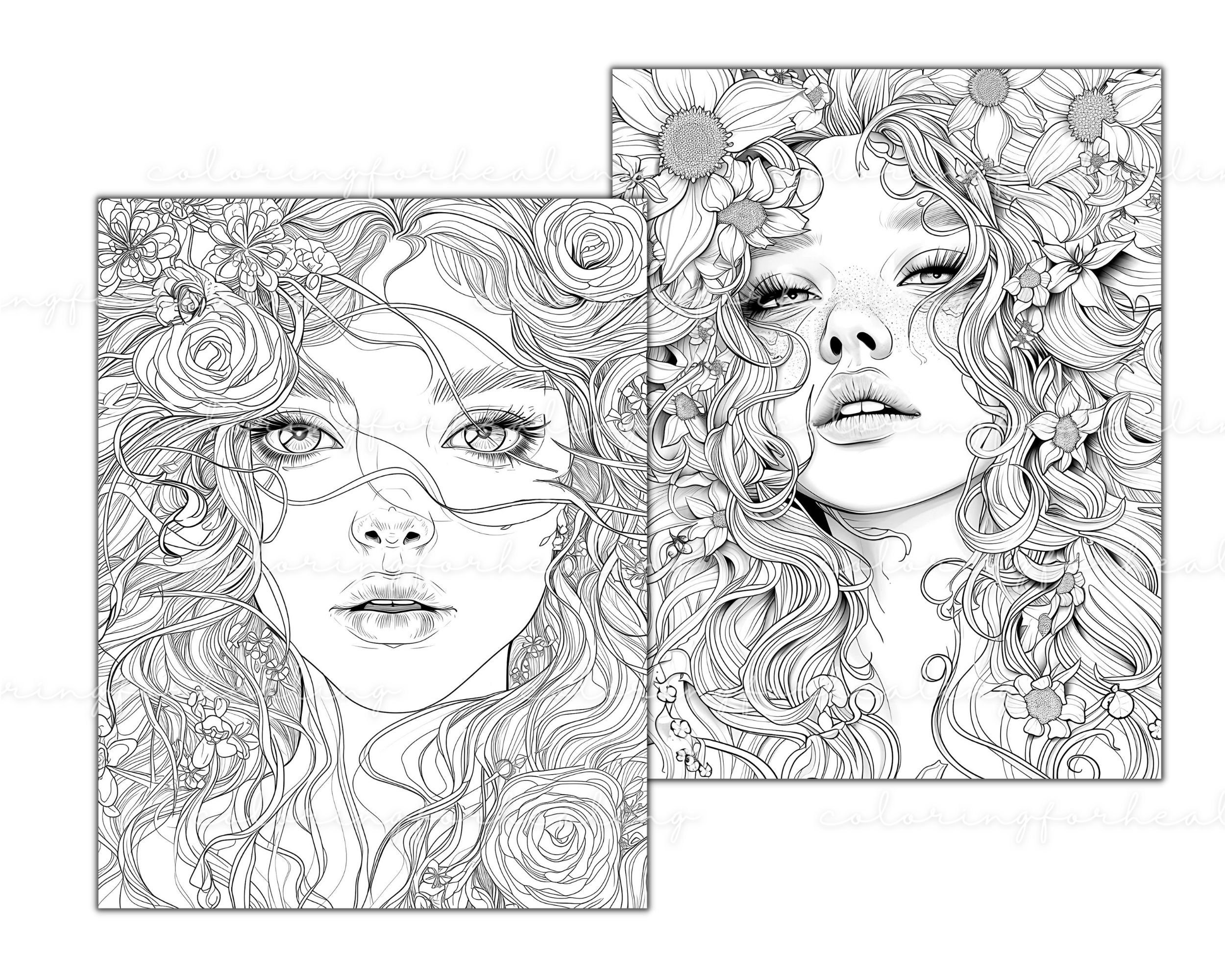 Weeping Angel Coloring Pages Floral Girl Art Print Printable Floral ...