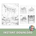 Grayscale Coloring Pages Japanese Shrine Temple Printable Mindfulness ...