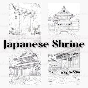 Grayscale Coloring Pages Japanese Shrine Temple Printable Mindfulness ...