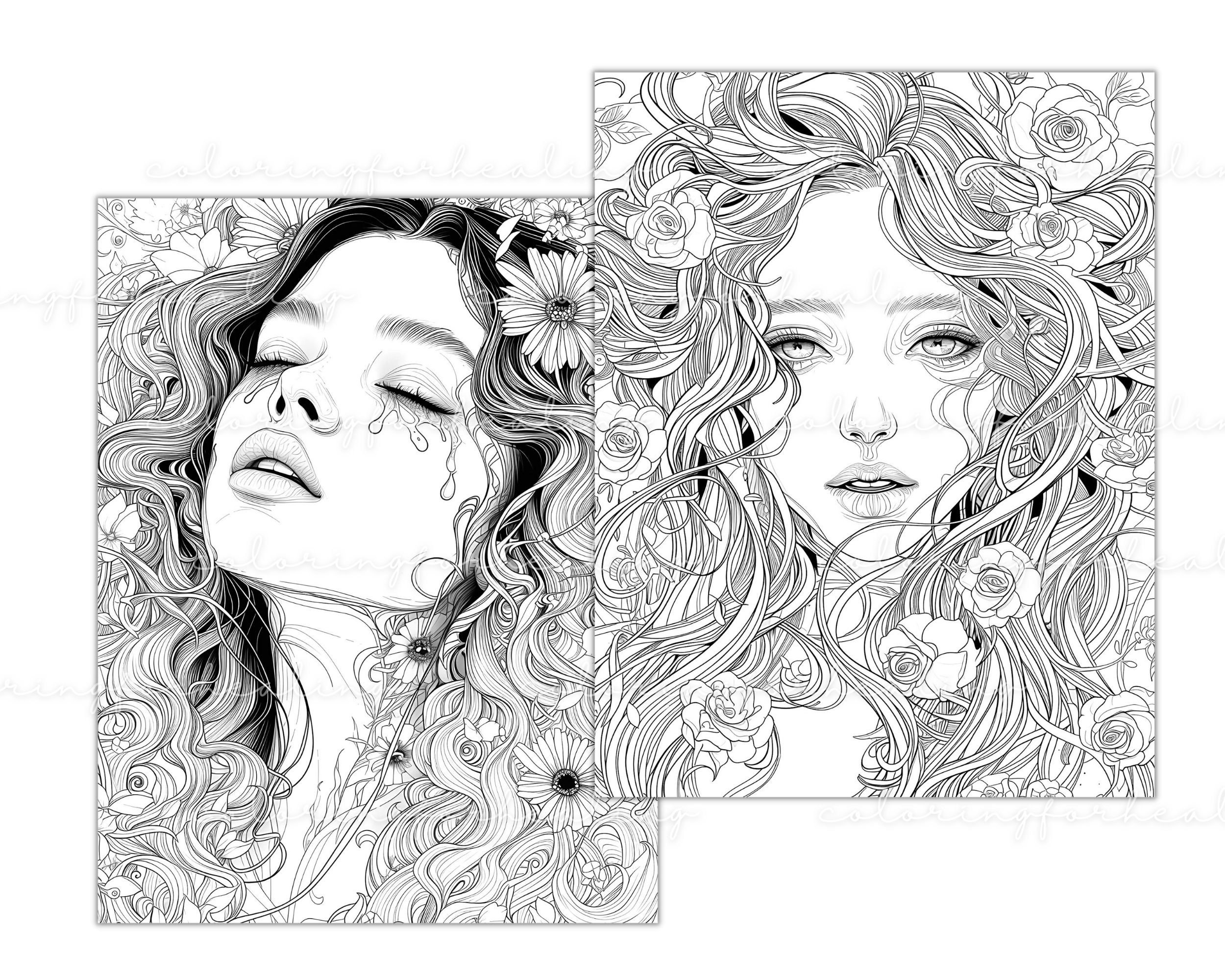 Weeping Angel Coloring Pages Floral Girl Art Print Printable Floral ...