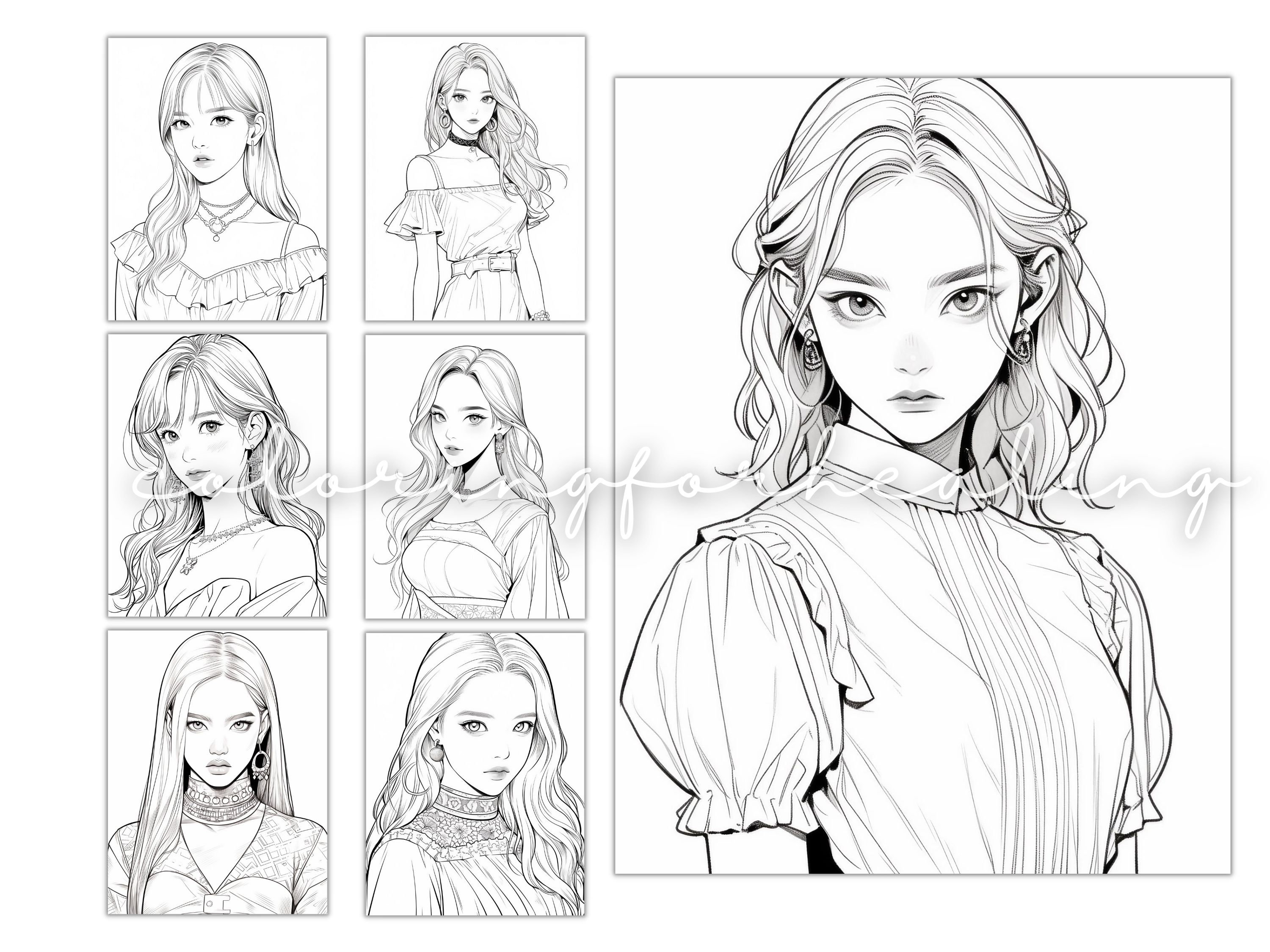 Coloring Pages Kpop Girl Fashion Printable K-pop Beauty Coloring Book ...