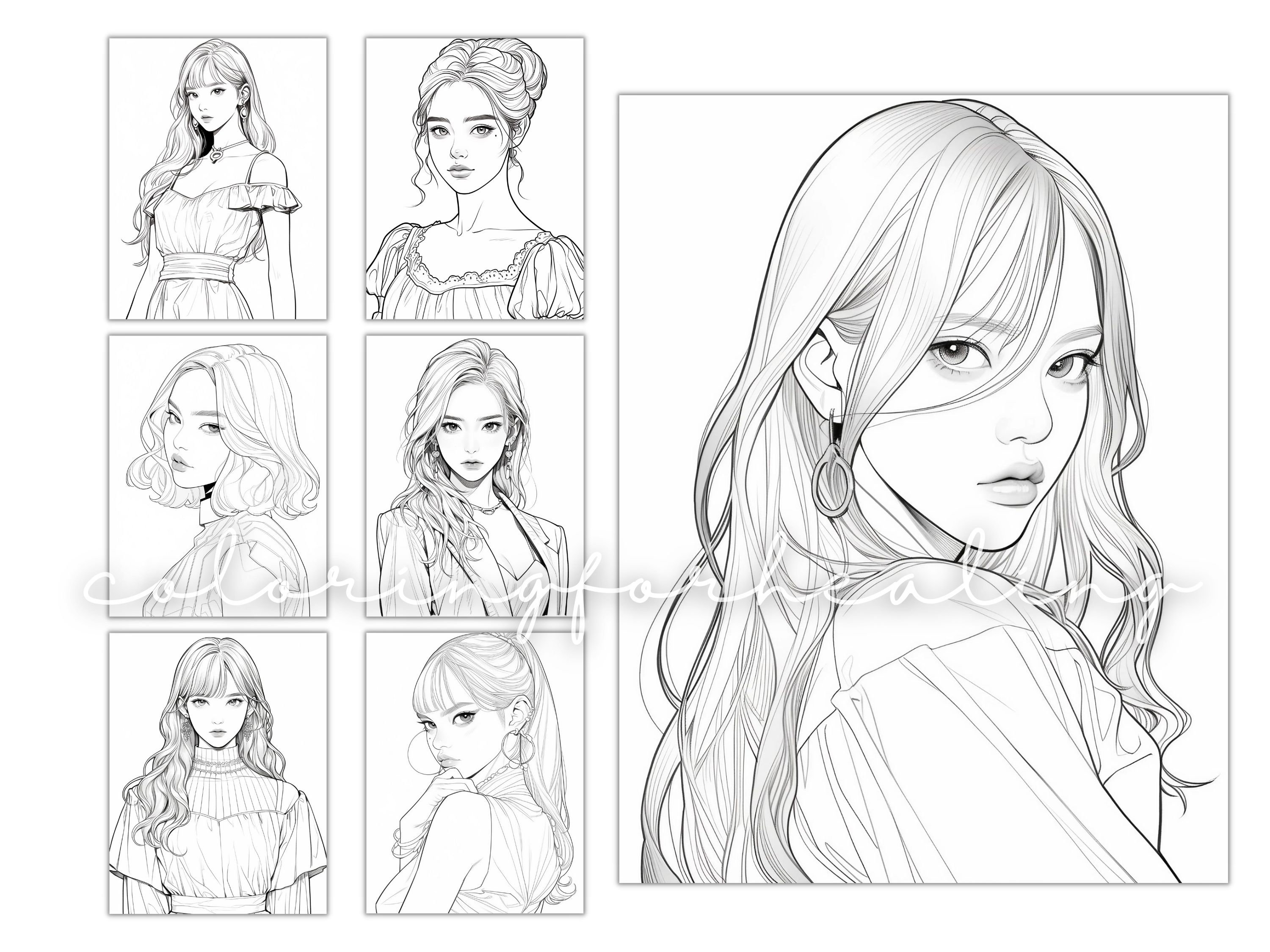 Coloring Pages Kpop Girl Fashion Printable K-pop Beauty Coloring Book ...