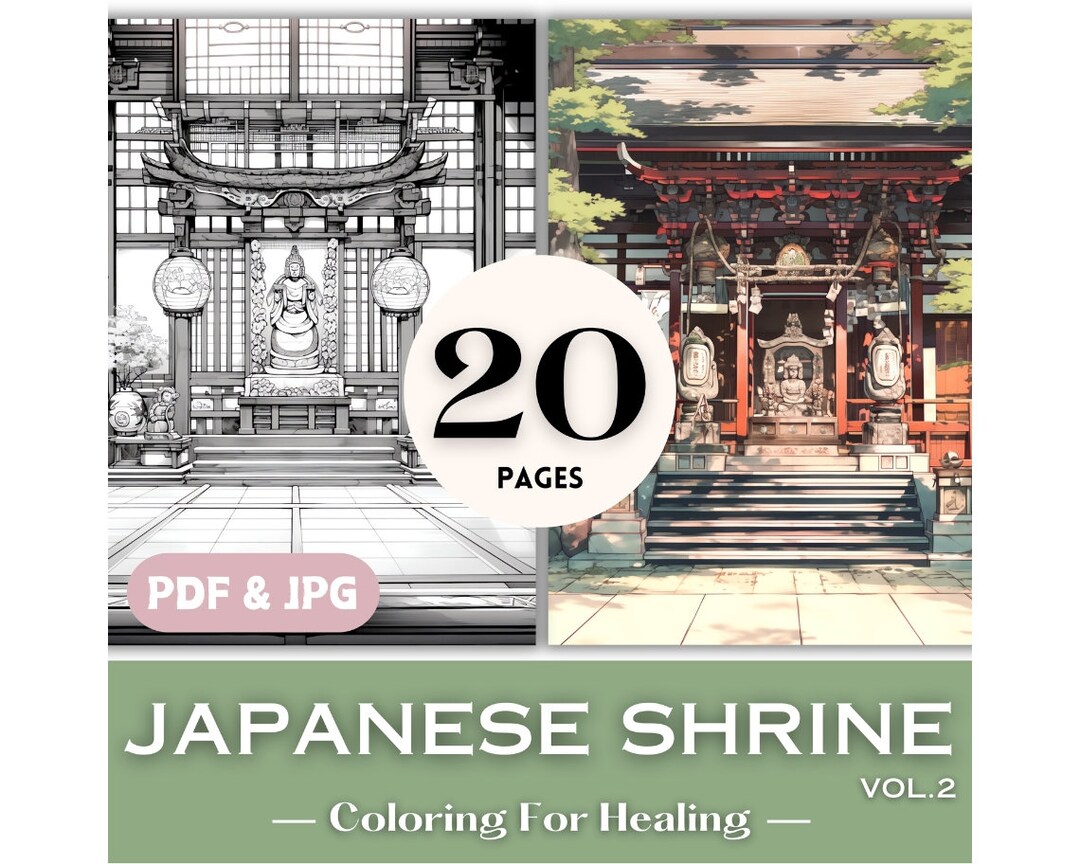 Grayscale Coloring Pages Japanese Shrine Temple Printable Mindfulness ...