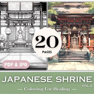 Grayscale Coloring Pages Japanese Shrine Temple Printable Mindfulness ...