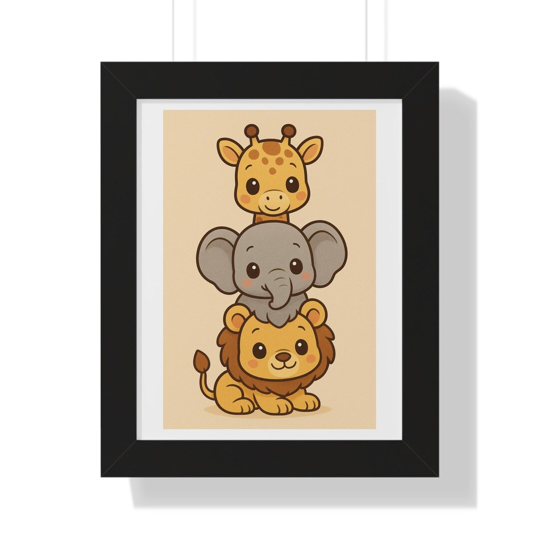 3 Animals Stacked on Each Other for Baby's Room Framed Vertical Poster ...