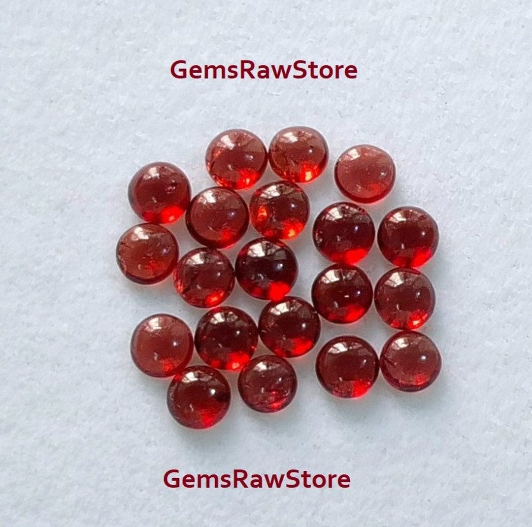 20 Piece Pack 5 Mm Natural Red Garnet Round Smooth Cabochon, Flat Back ...