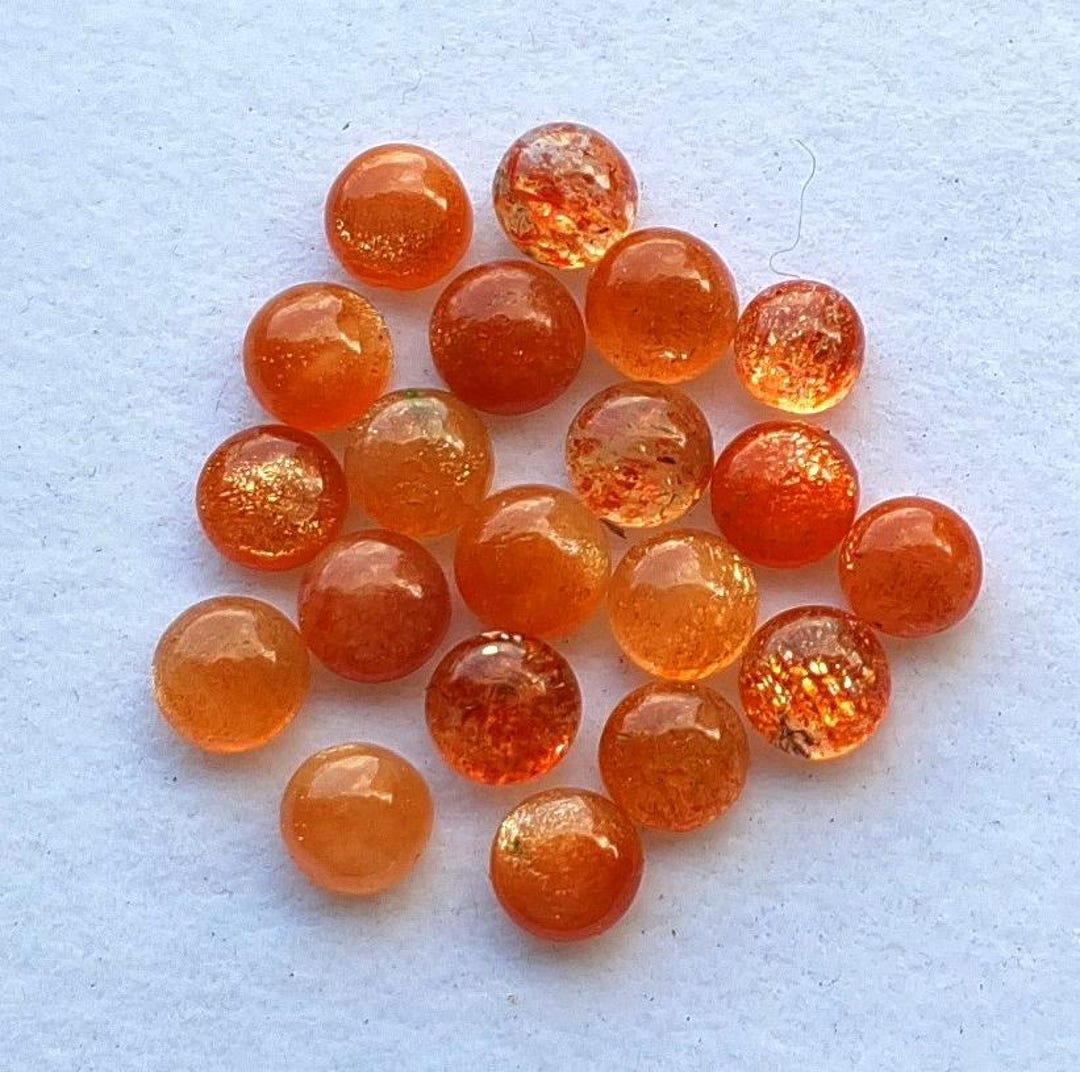 20 Piece Pack 6 MM Orange Sunstone Round Smooth Cabochon, Top Quality ...
