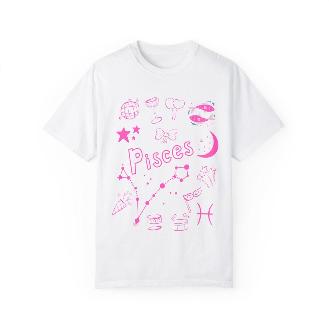 Pisces Zodiac Hand Drawn Doodle Shirt, Comfort Color Astrology Tee, Trendy Horoscope Apparel ...